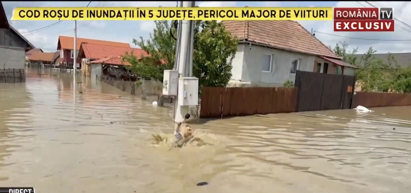 Incident în direct! Un reporter tv cade într-un canal în timp ce ...